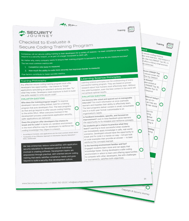Checklist for Evaluating Secure Coding Training Platforms